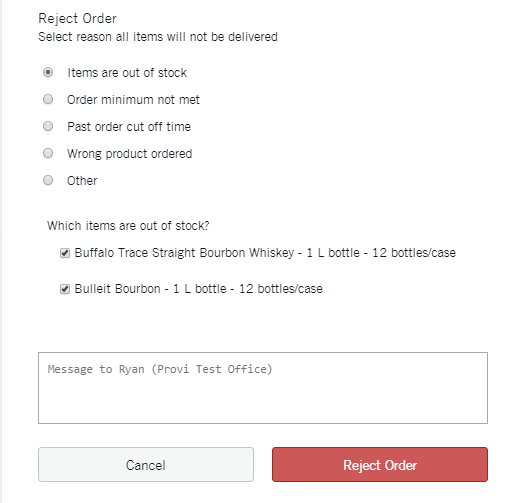 How do I reject an order?