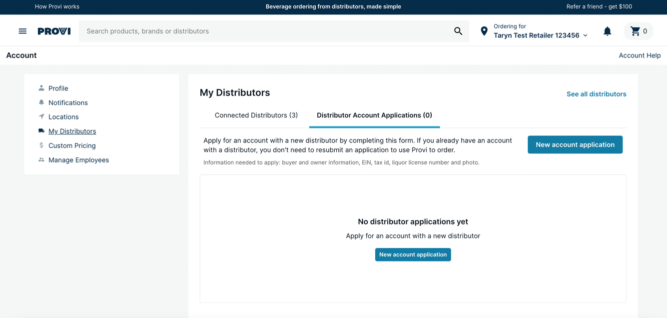 How to apply for a distributor account on Provi